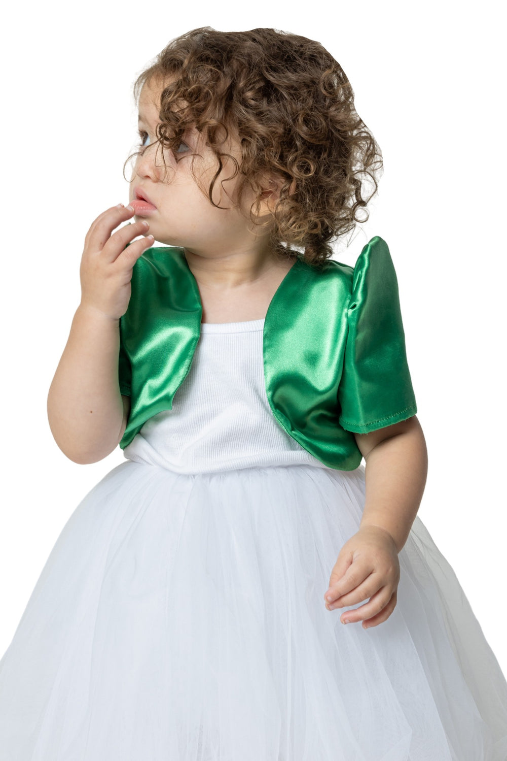 AR03 - Girls' Satin Bolero Green - Filipiniana – BARONG WAREHOUSE