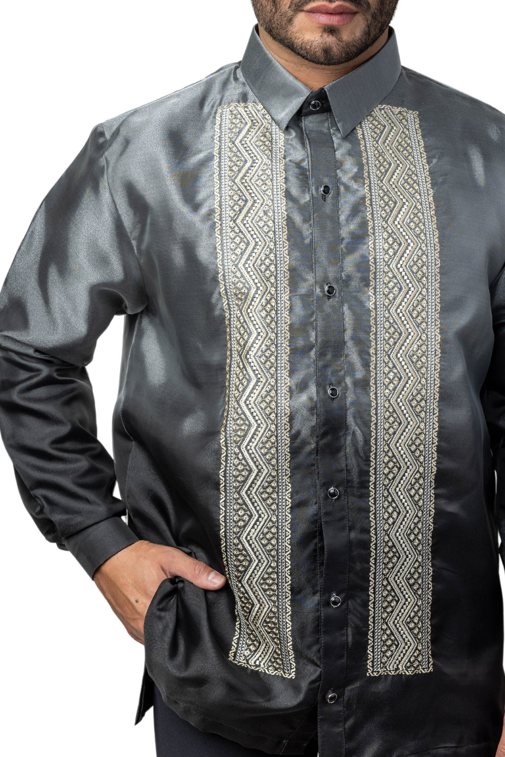 MO35 - Big & Tall - Organza Barong Tagalog Full-Open with Lining Dark