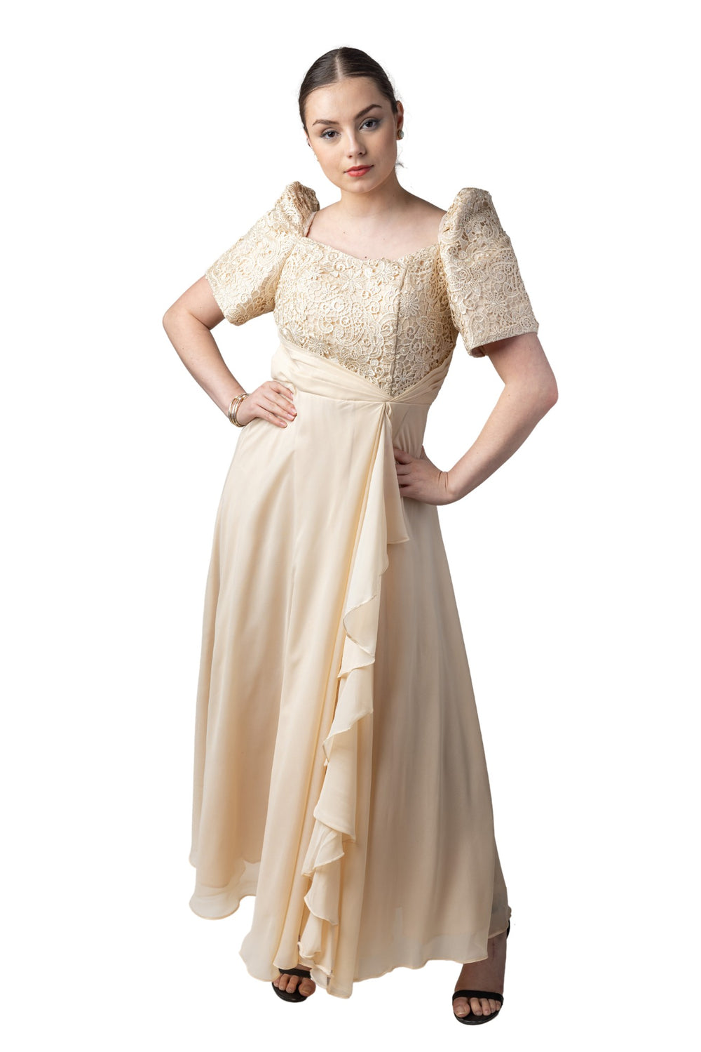 WD20 - Filipiniana Chiffon Gown Beige